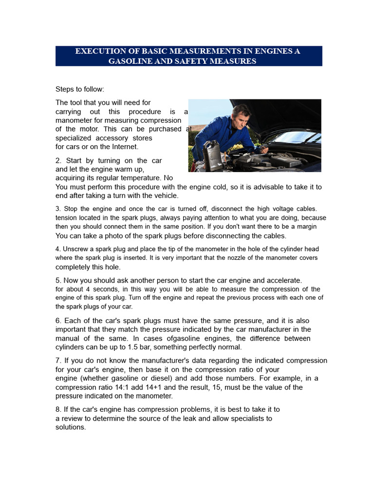 Execution of Basic Measurements in Gasoline Engines and Safety Measures ...