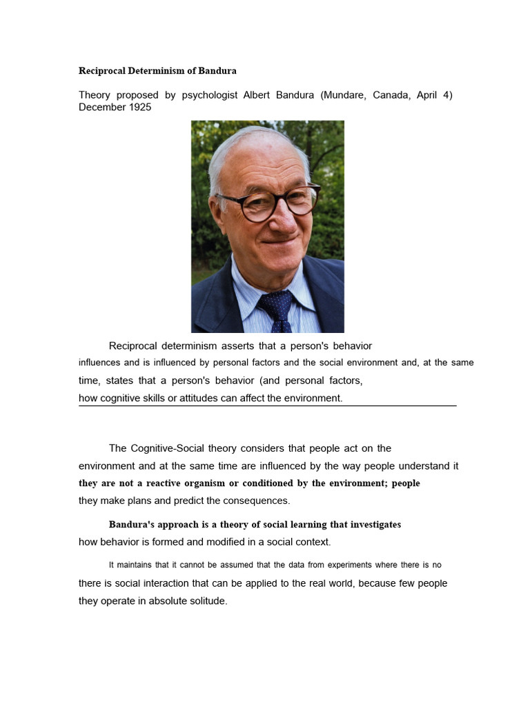 Reciprocal Determinism of Bandura | PDF | Learning | Psychological Theories