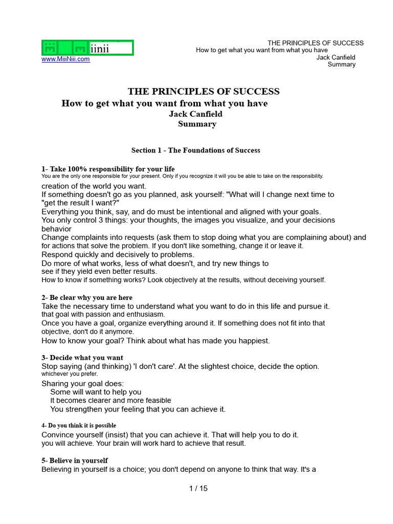 Success Principles by Jack Canfield | PDF | Thought | Wealth