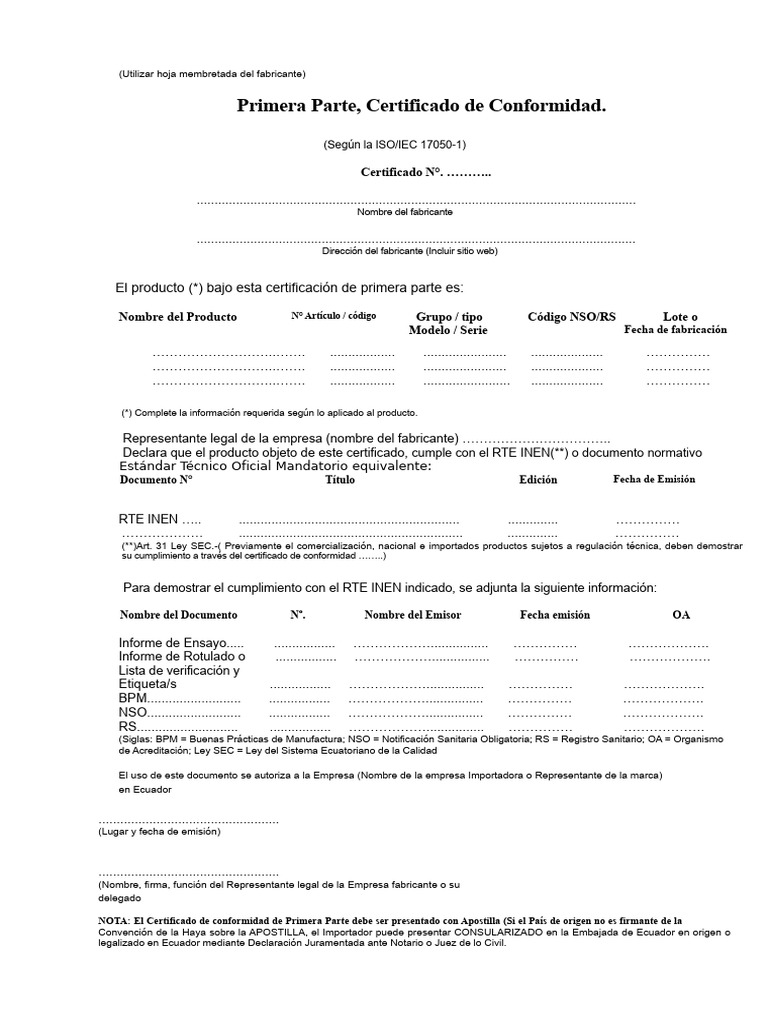 Certificado de Conformidad ISO/IEC 17050-1 | PDF