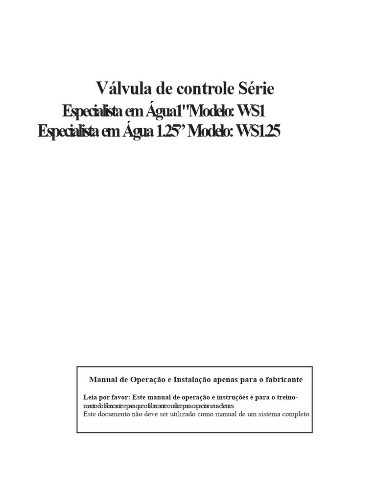 Manual de Válvula de Controle WS1 e WS1.25 | PDF | Válvula | Tubo de vácuo