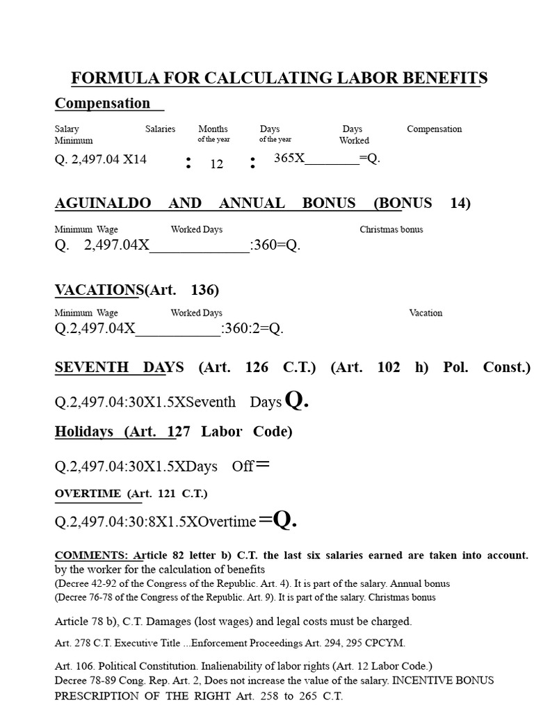 Formula For The Calculation of Labor Benefits | PDF | Labour Law ...