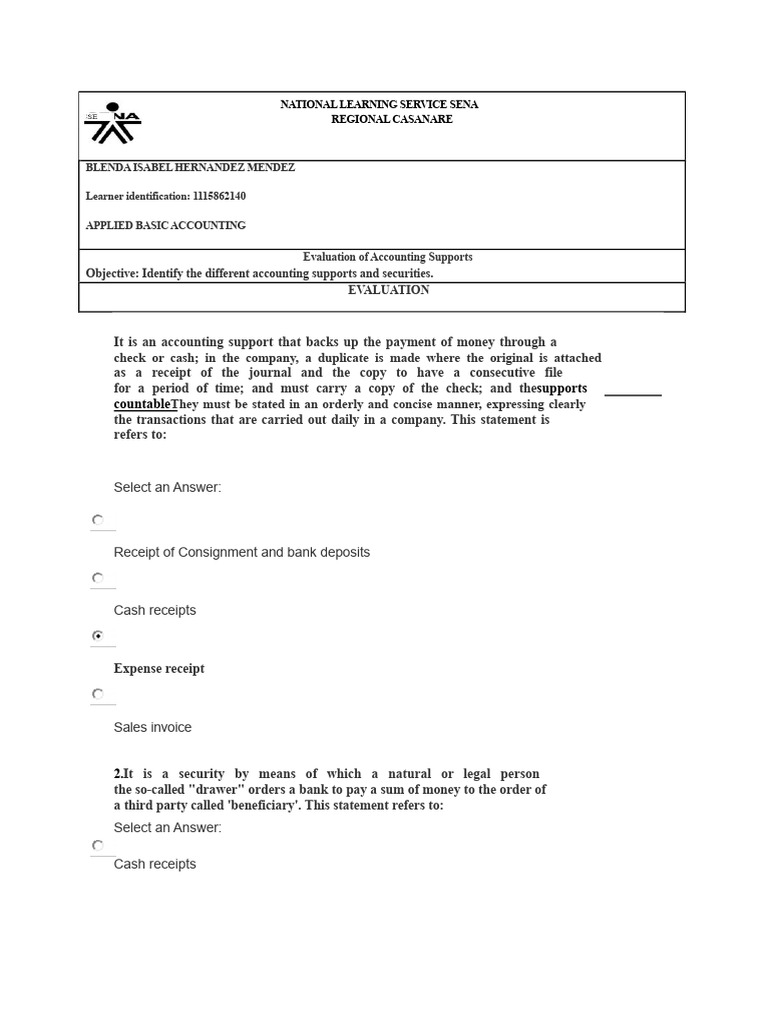 Evaluation Supports | PDF | Receipt | Payments