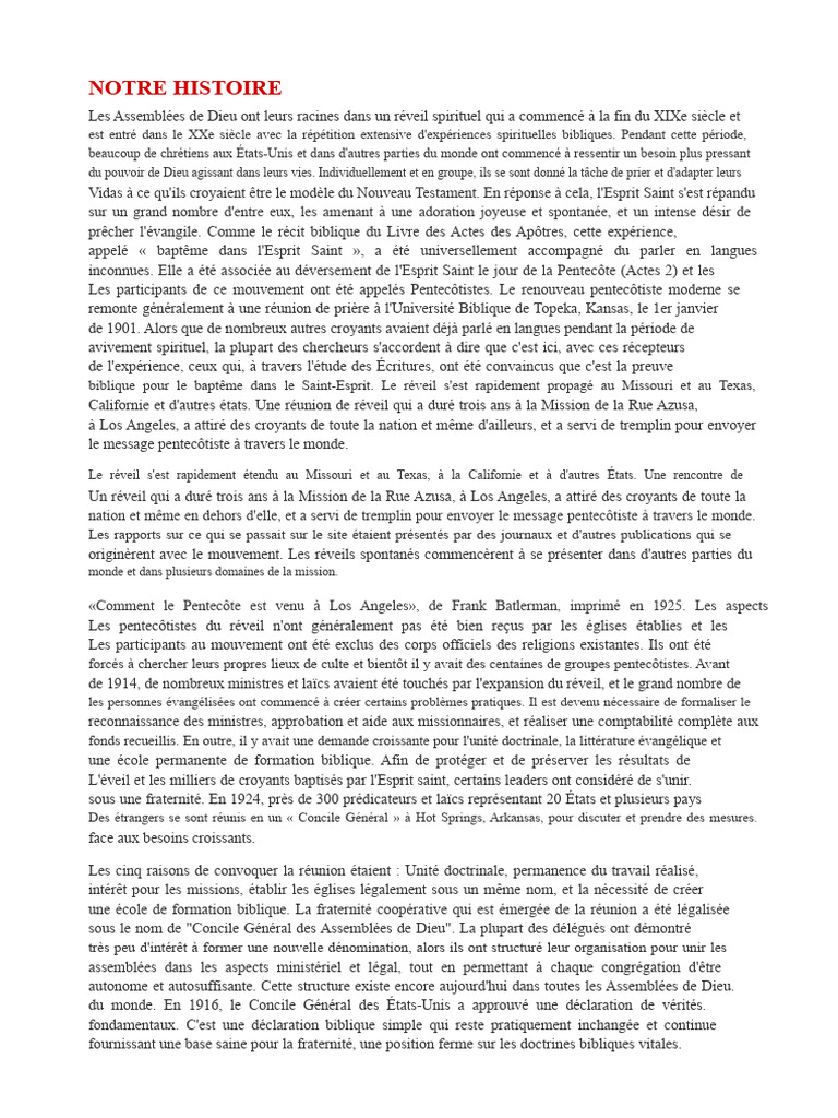 Histoire des Assemblées de Dieu | PDF | Pentecôtisme | Baptisme