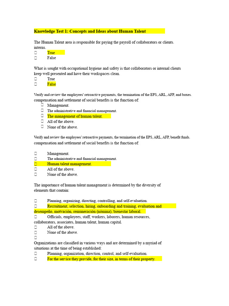 Human Talent Management Concepts Test | PDF | Employment | Human Resources