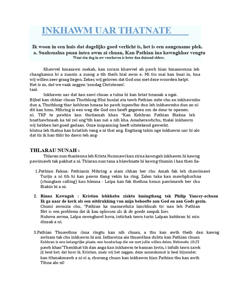 INKHAWM UAR THATNATE (900 Woorden) | PDF