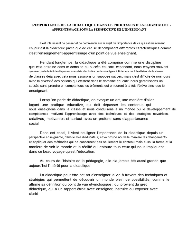 Importance de la didactique en enseignement | PDF | Apprentissage ...