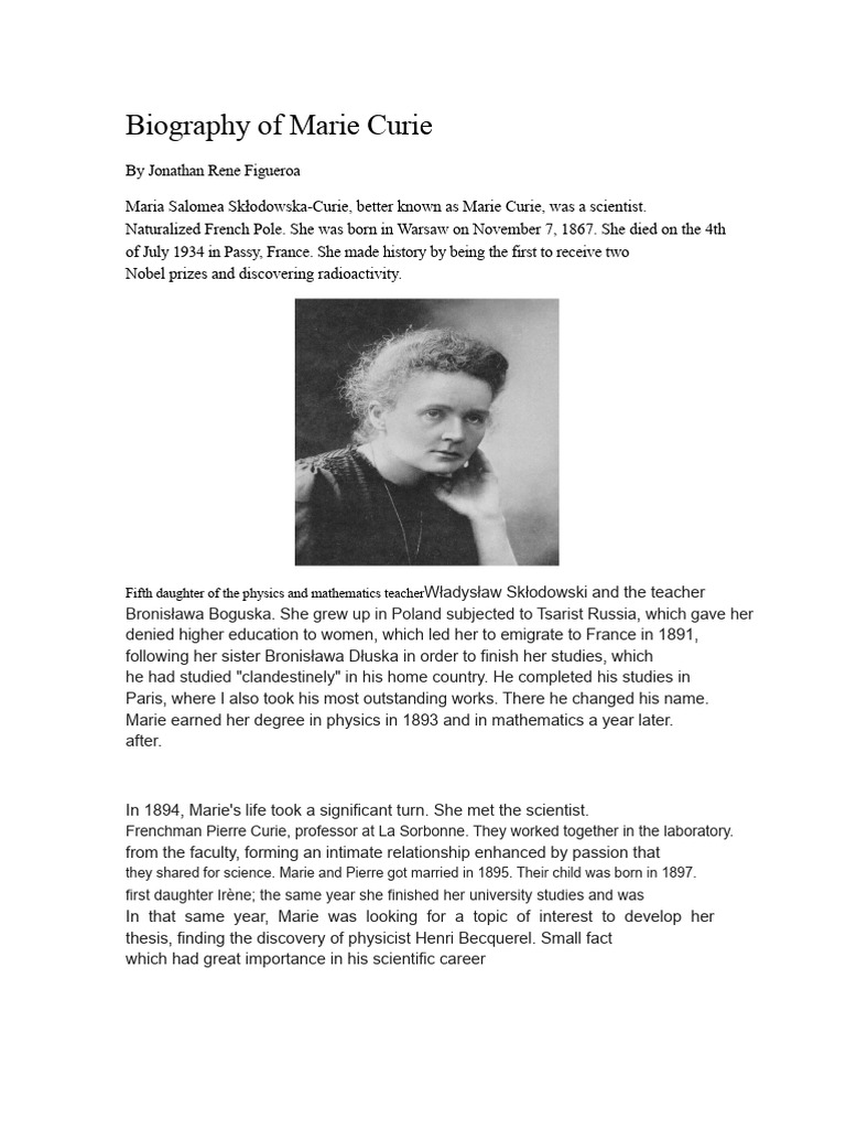 Biography of Marie Curie | PDF | Marie Curie | Radioactivity