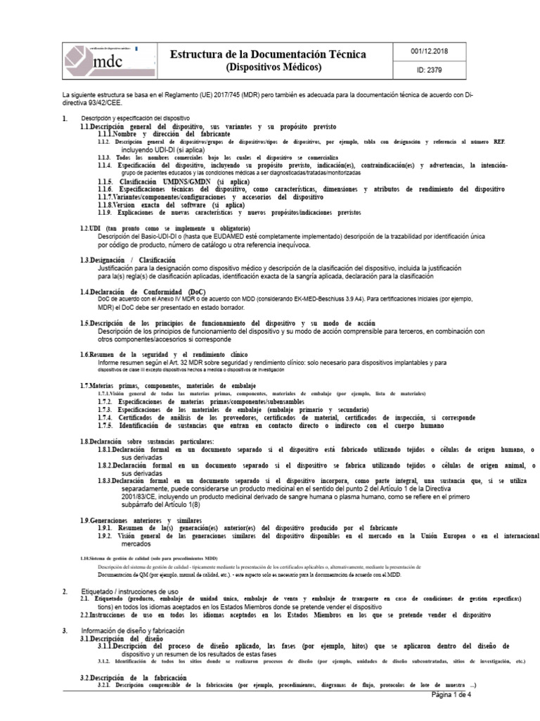Estructura de La Documentación Técnica PDF | PDF | Diseño | Dispositivo médico