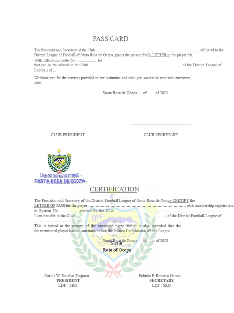 Player Transfer Pass Letter | PDF