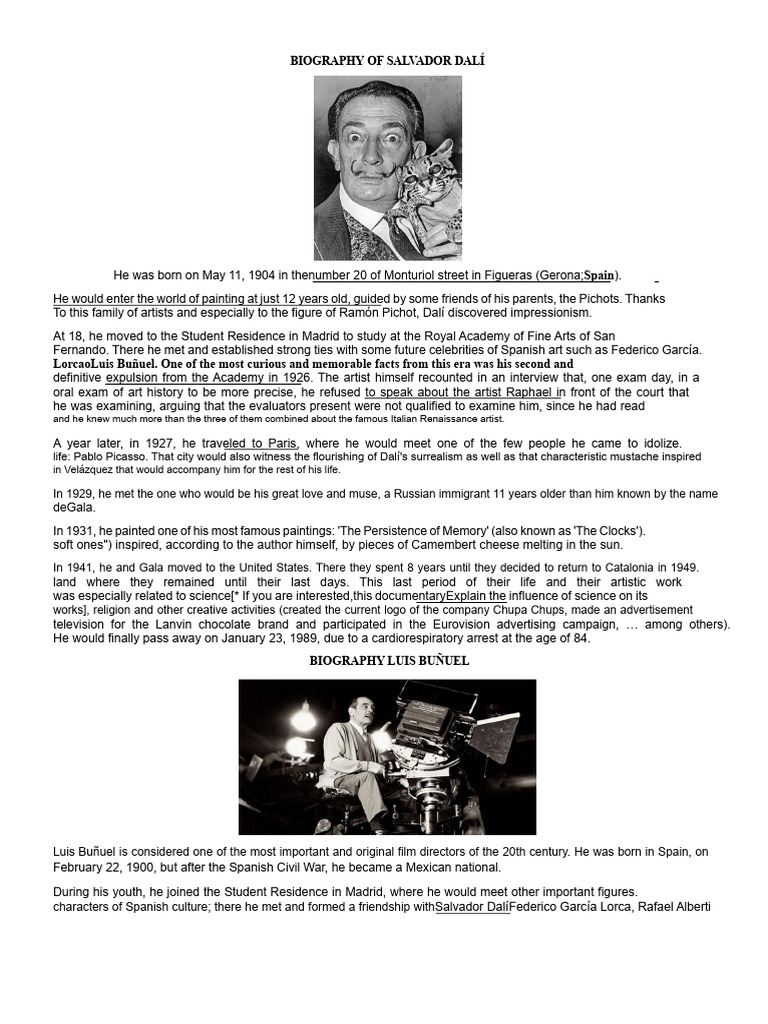 Biography of Salvador Dalí | PDF | Surrealism | Salvador Dalí