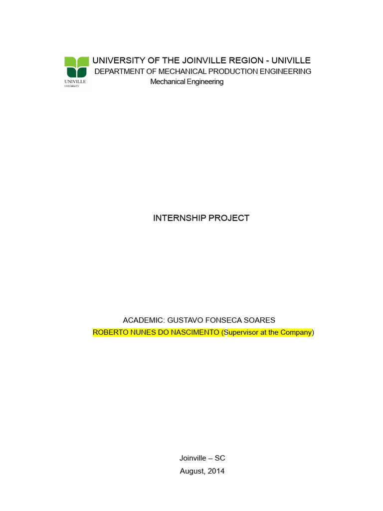 Mechanical Engineering Internship Project Model | PDF