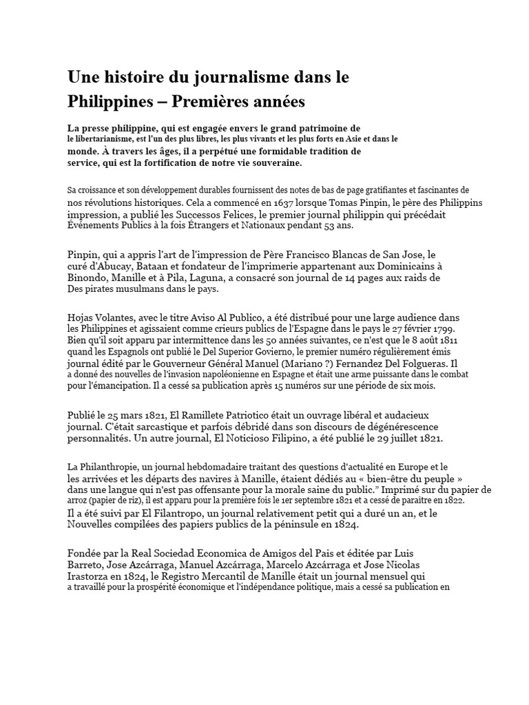 Histoire du journalisme aux Philippines | PDF | Philippines