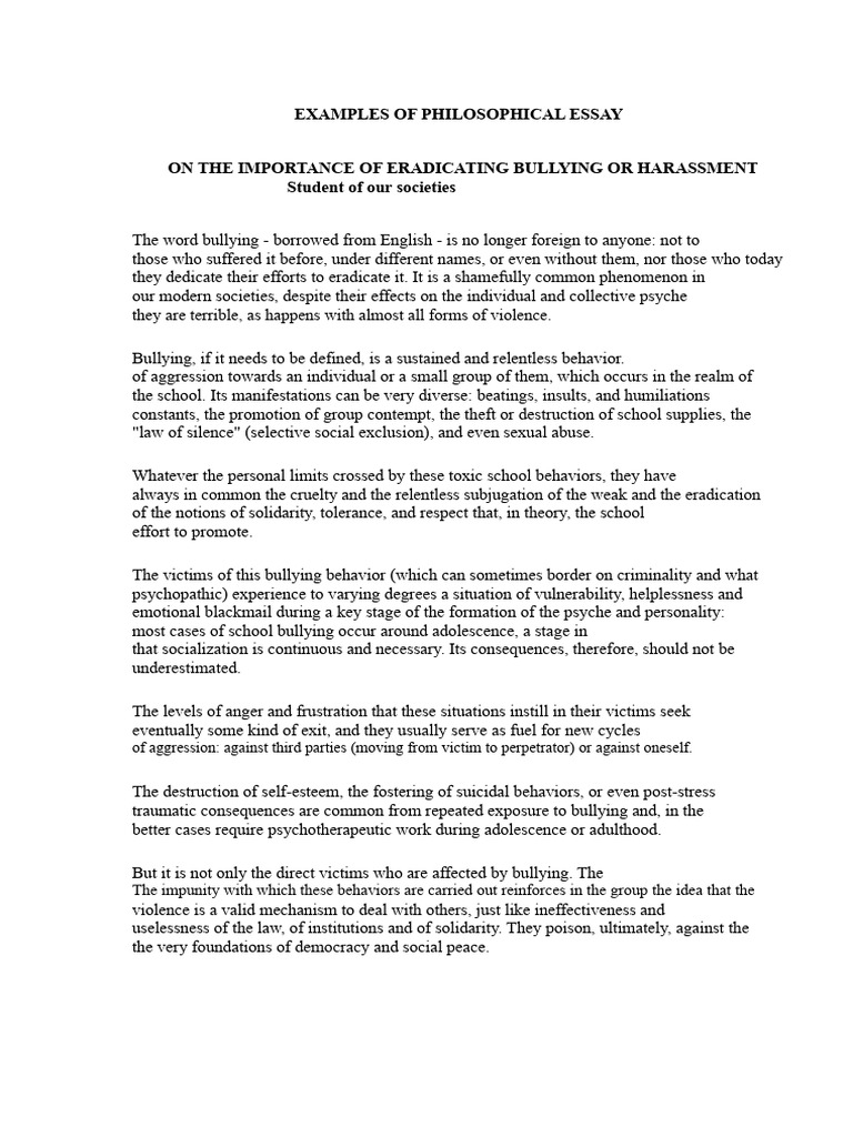 Examples of Philosophical Essay | PDF | Bullying | Death
