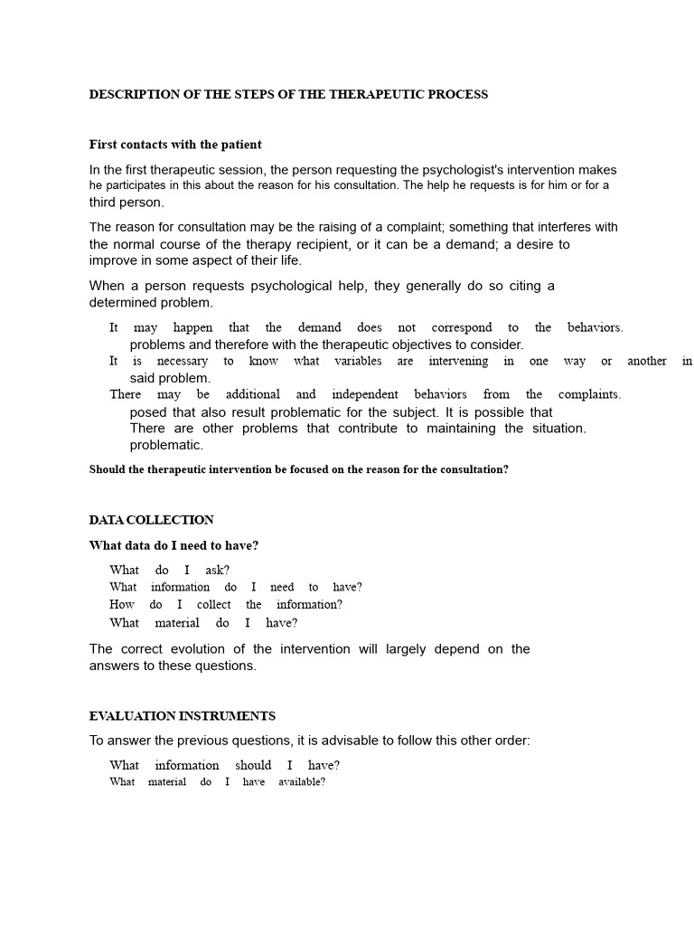 Description of The Steps in The Therapeutic Process | PDF ...