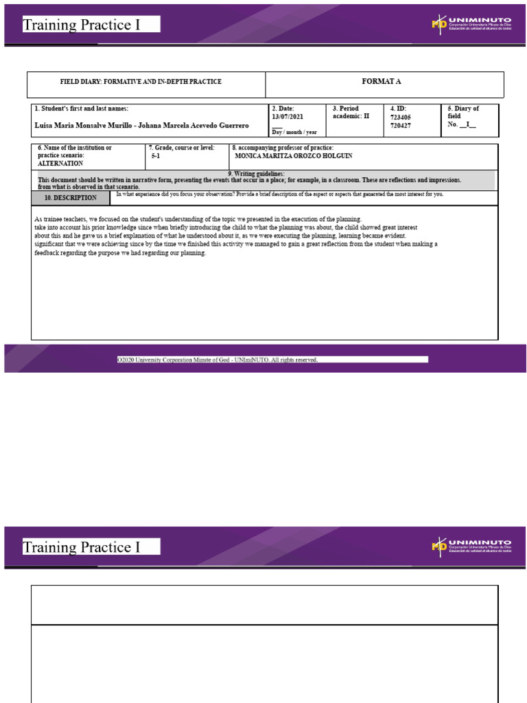 Field Diary Planning 1 - Formative Practice Ii Johana-Luisa | PDF | Learning | Pedagogy