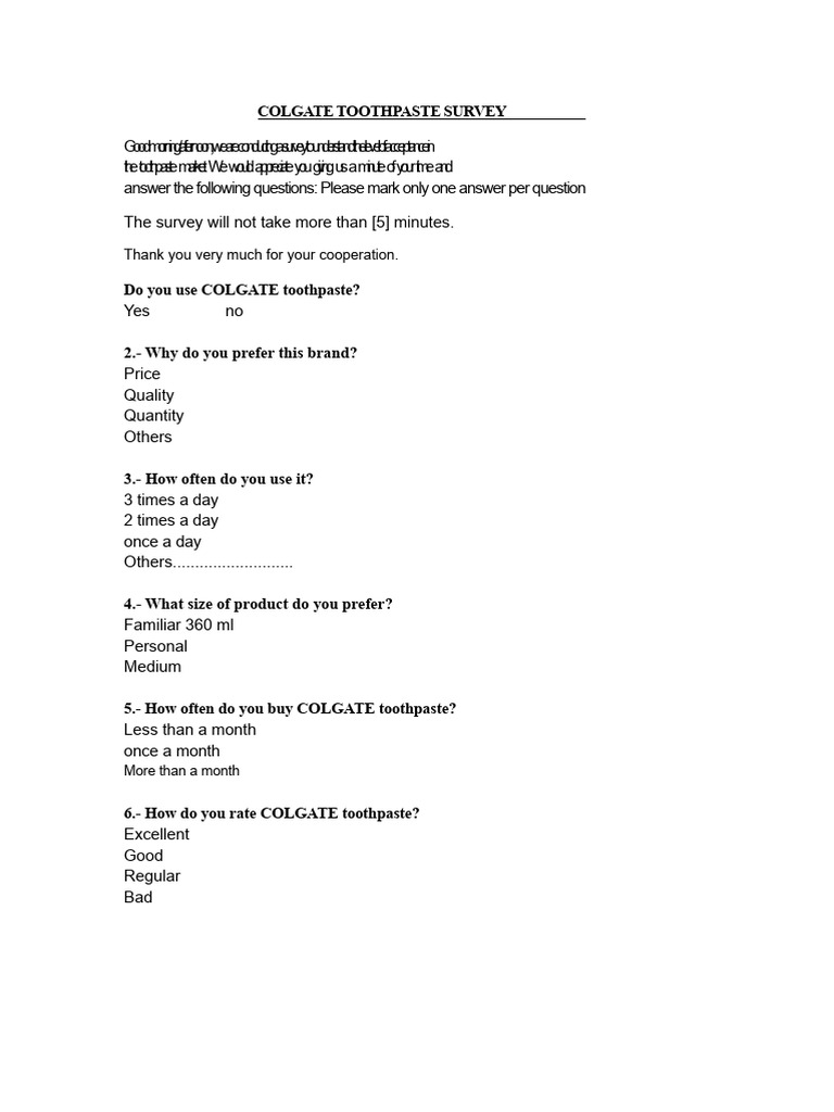 Colgate Survey | PDF