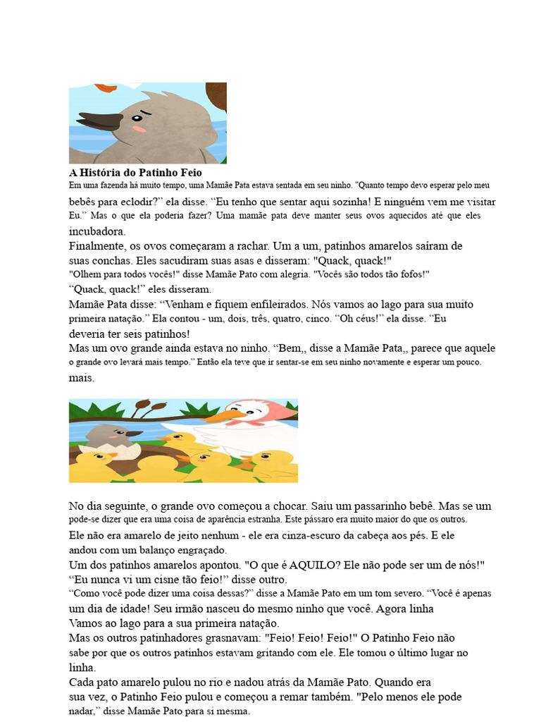 A História Do Patinho Feio | PDF | Gatos | Pato