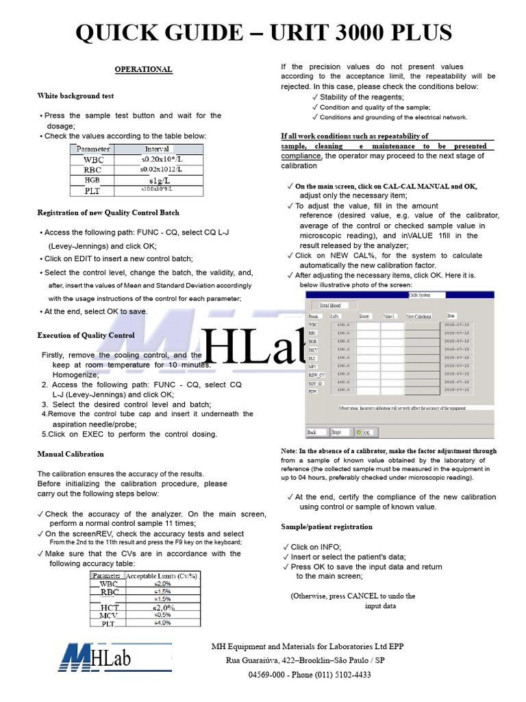 Urit 3000 Plus | PDF | Calibration | Accuracy And Precision