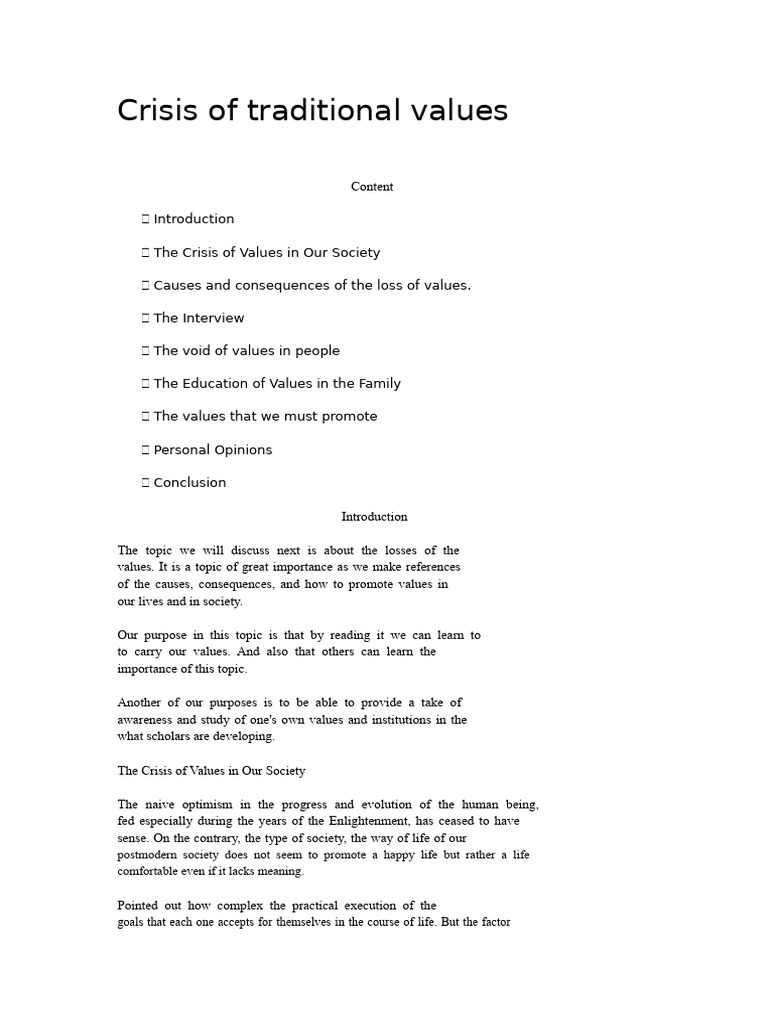 Crisis of Traditional Values | PDF | Value (Ethics) | Love