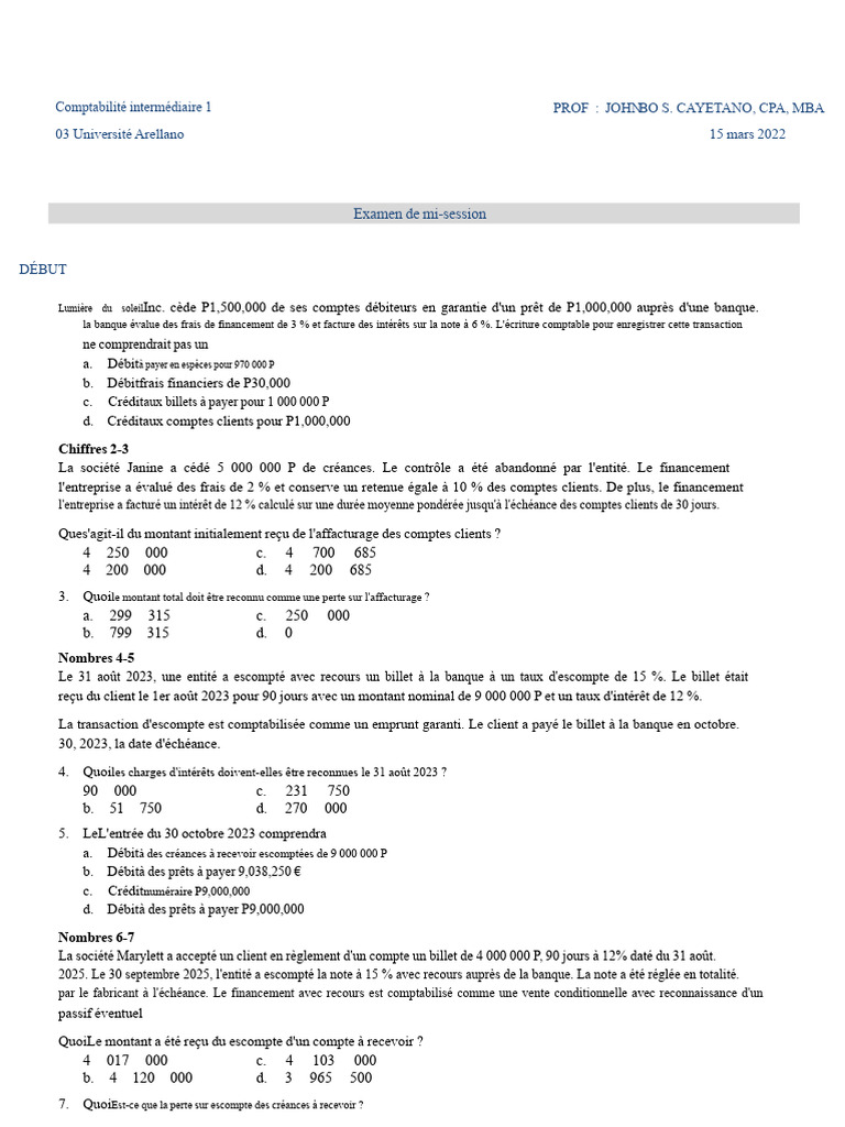 Examen Midterm Au Ia1 | PDF | Prêts | Facture