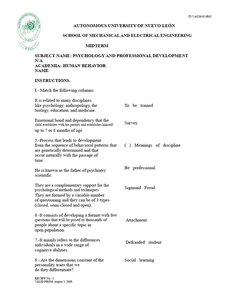 Midterm Psychology Exam | PDF | Psychology | Learning