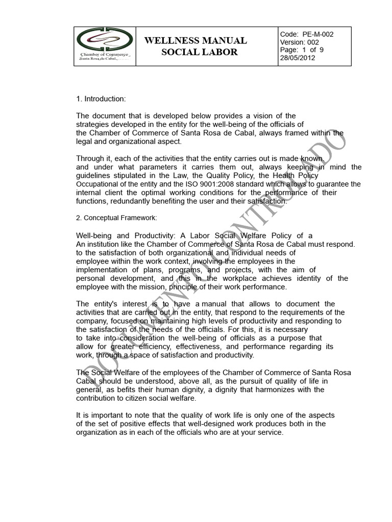 Labor Welfare Manual | PDF | Occupational Safety And Health | Well Being