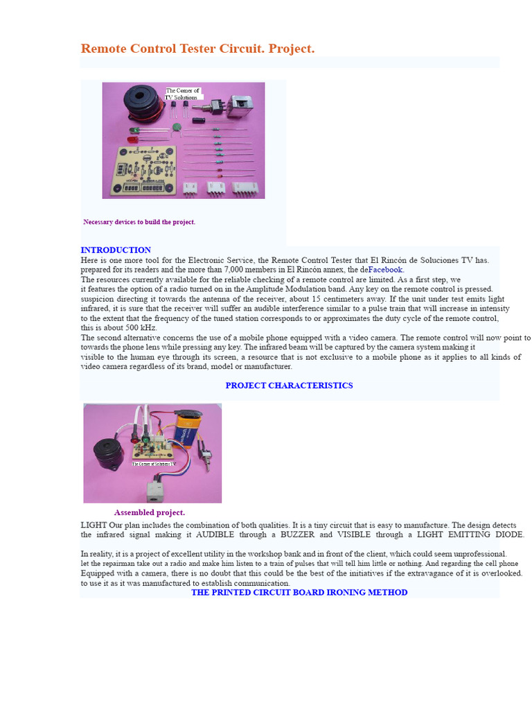 Remote Control Tester Circuit Guide | PDF | Remote Control | Light ...