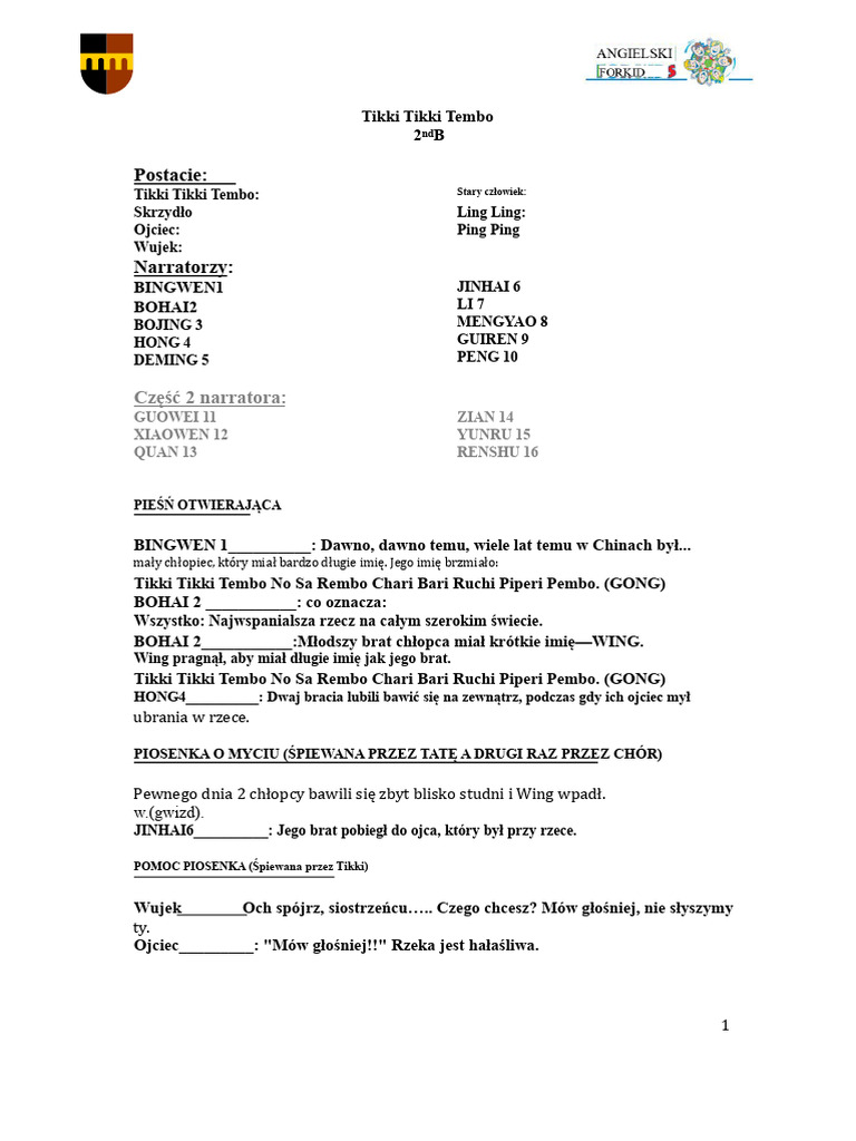Tikki Tikki Tembo Skrypt 2do B PDF | PDF