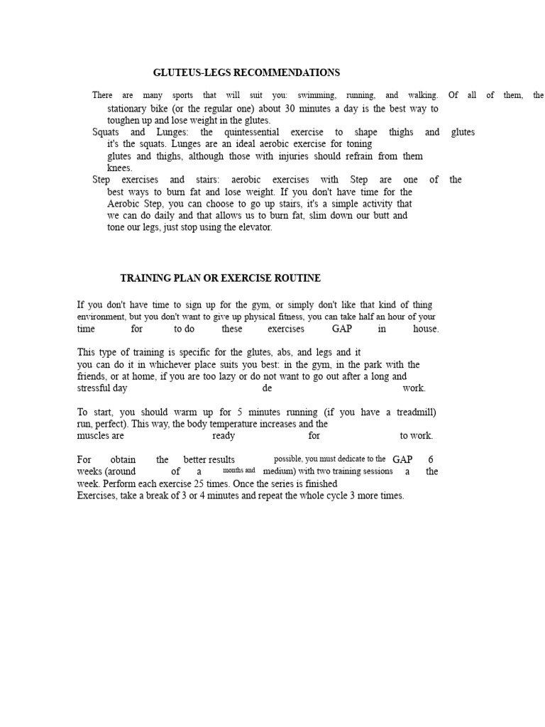 Glutes-Legs Exercise Table | PDF | Abdomen