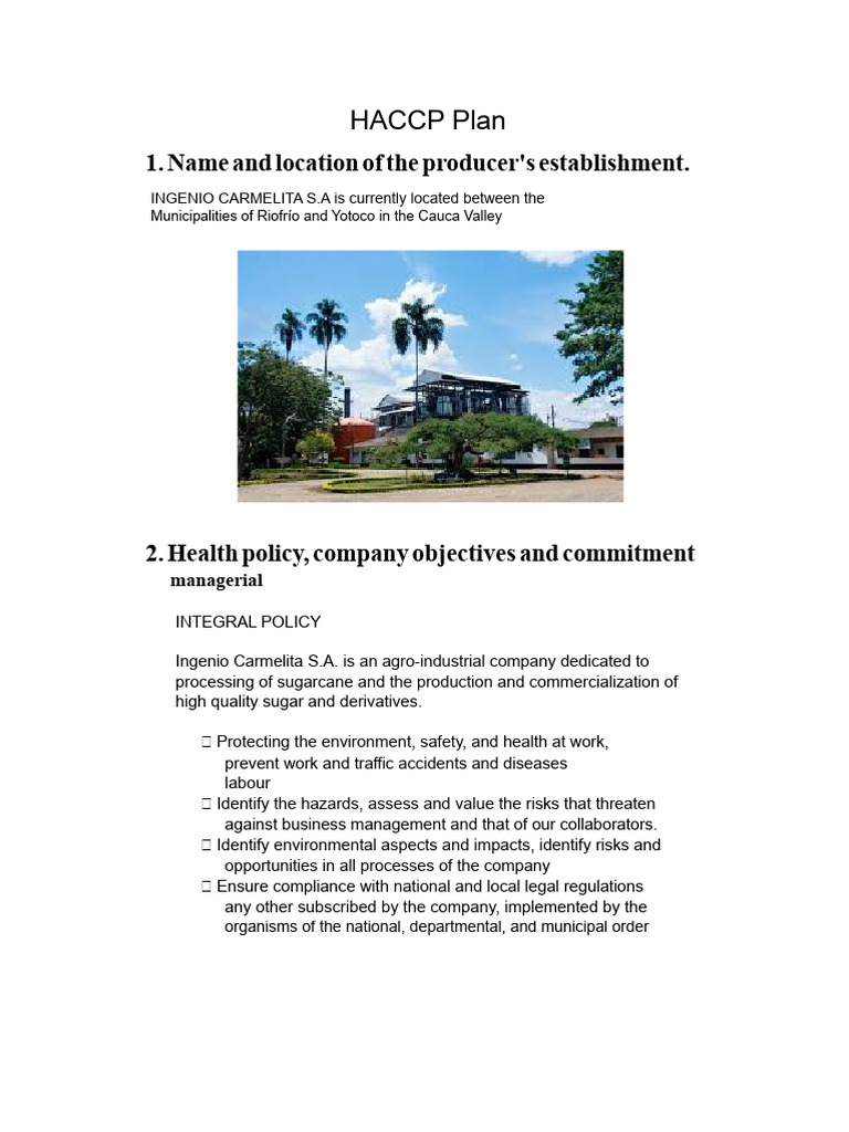 HACCP Plan for Sugar Production Process | PDF | Taste | Foods