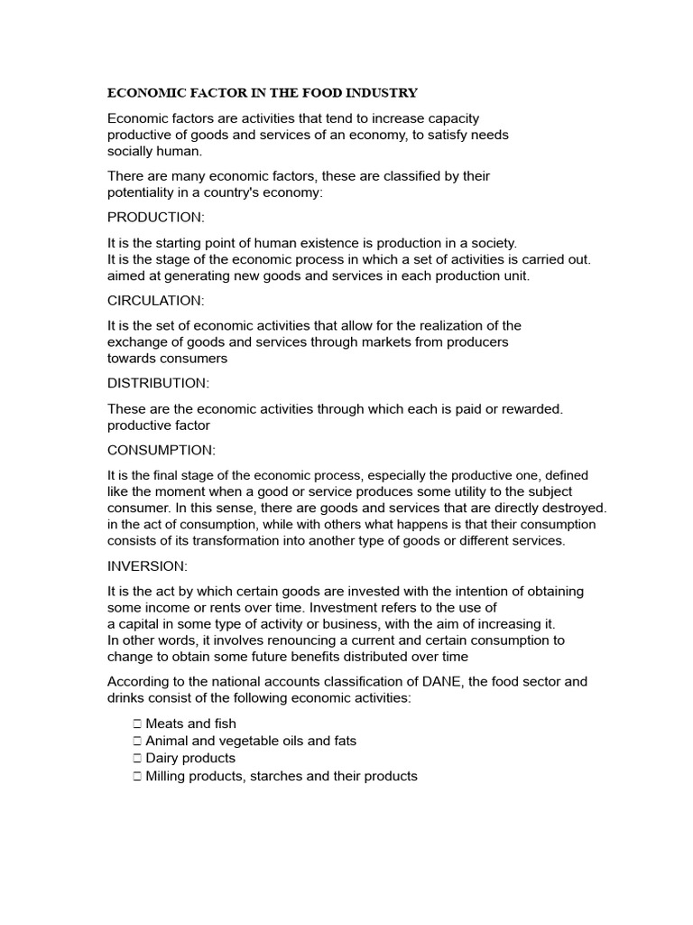 Economic Factor in The Food Industry | PDF | Consumption (Economics ...