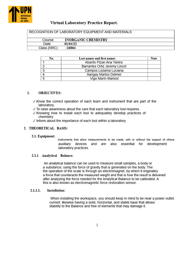 Practice No. 2 RECOGNITION OF LABORATORY EQUIPMENT AND MATERIALS. | PDF ...