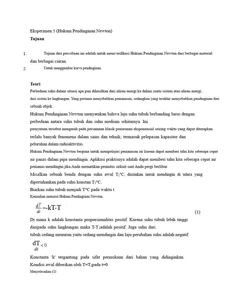 Eksperimen 5 Hukum Pendinginan Newton | PDF