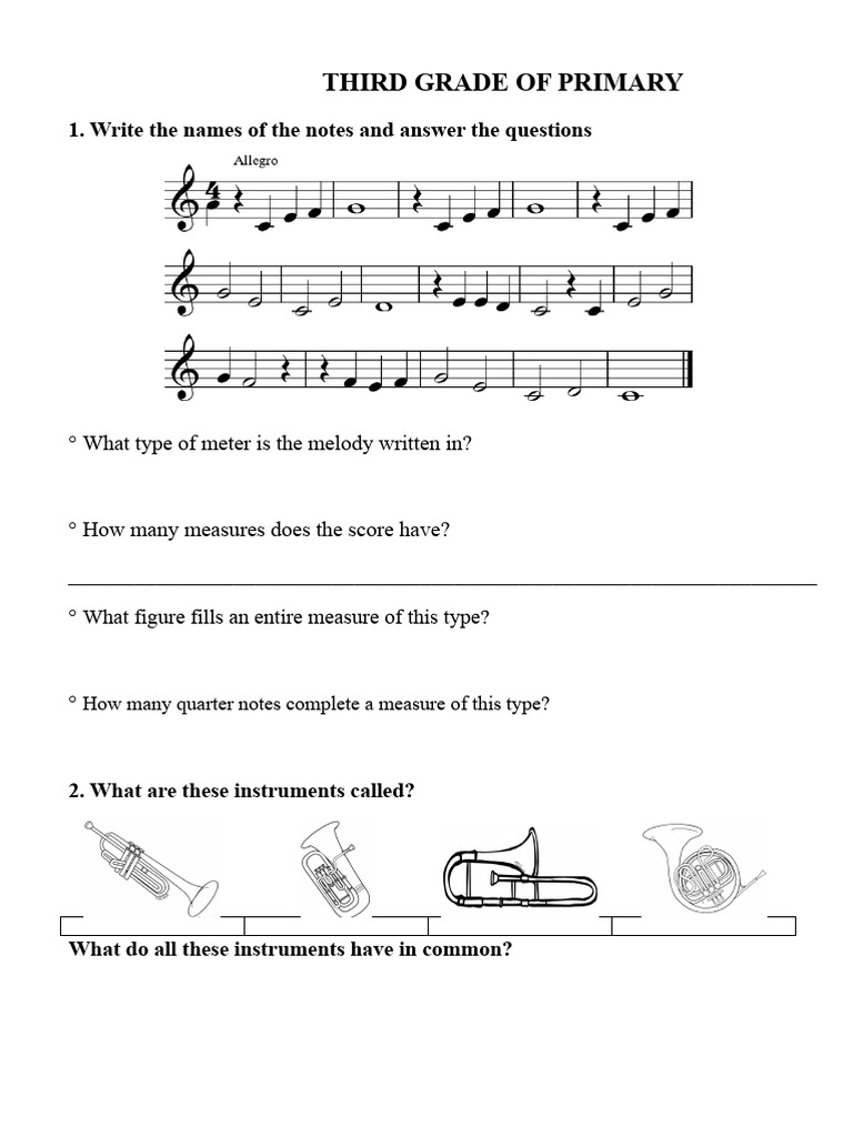 MUSIC ASSIGNMENT Third Grade | PDF