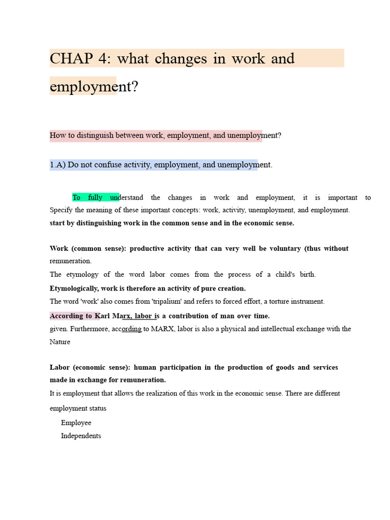 CHAP 4 (Socio) (What Changes in Work and Employment - ) | PDF ...