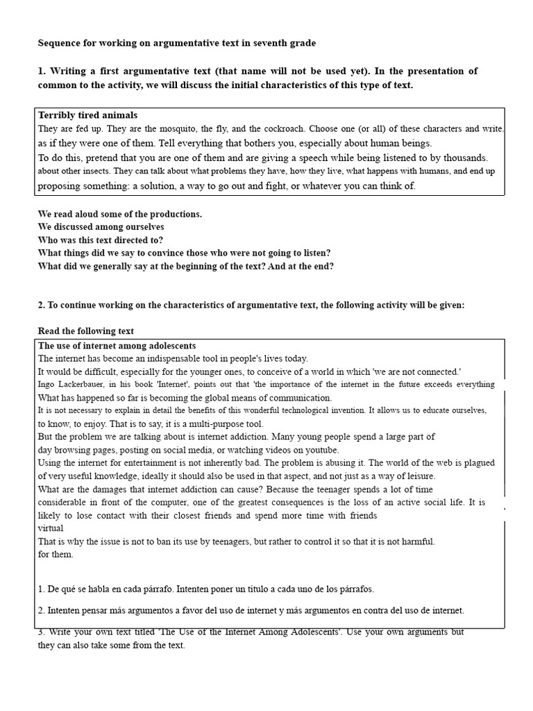 Sequence 7TH Grade Argumentative Speech PDF | PDF | Argument | Internet