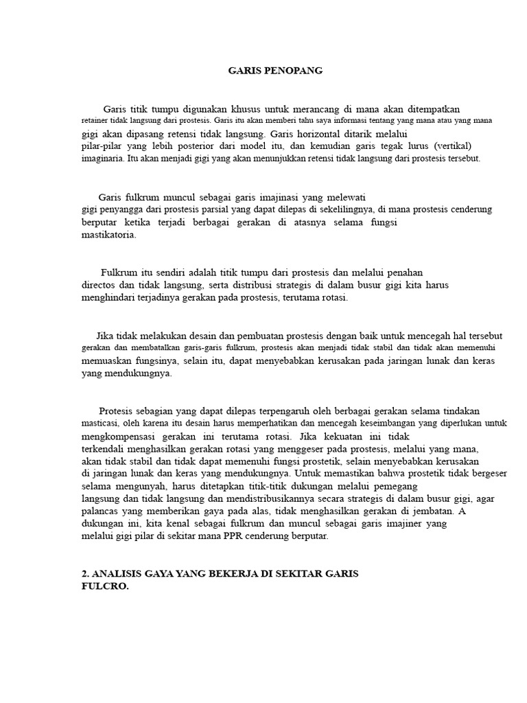 Desain Garis Fulkrum pada Protesa Gigi | PDF