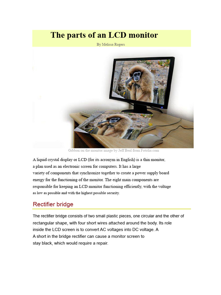 Key Components of an LCD Monitor | PDF | Rectifier | Power Supply