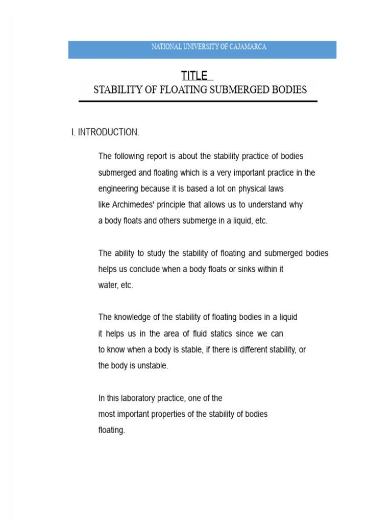 PDF Stability of Immersed Bodies | PDF | Buoyancy | Quantity