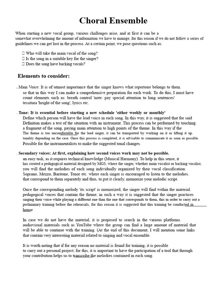 Choral Assembly - Guidelines | PDF | Singing | Vocal Pedagogy