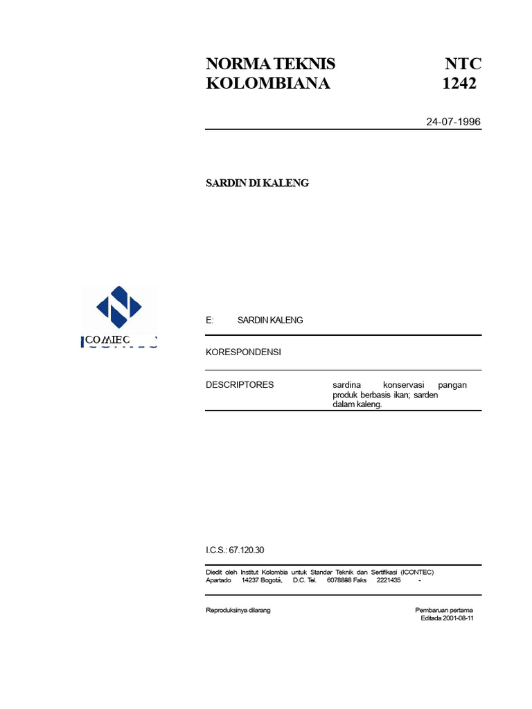 Norma Teknik Sarden Kaleng NTC 1242 | PDF