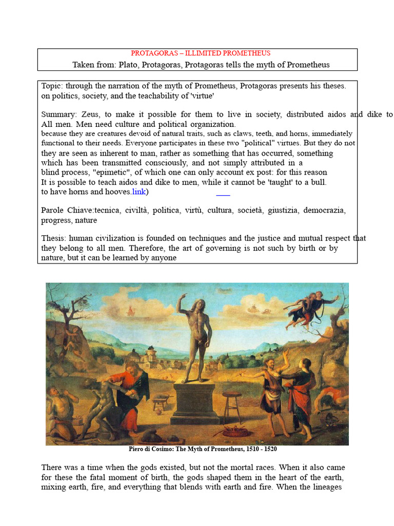 Protagoras: The Myth of Prometheus | PDF | Prometheus | Justice