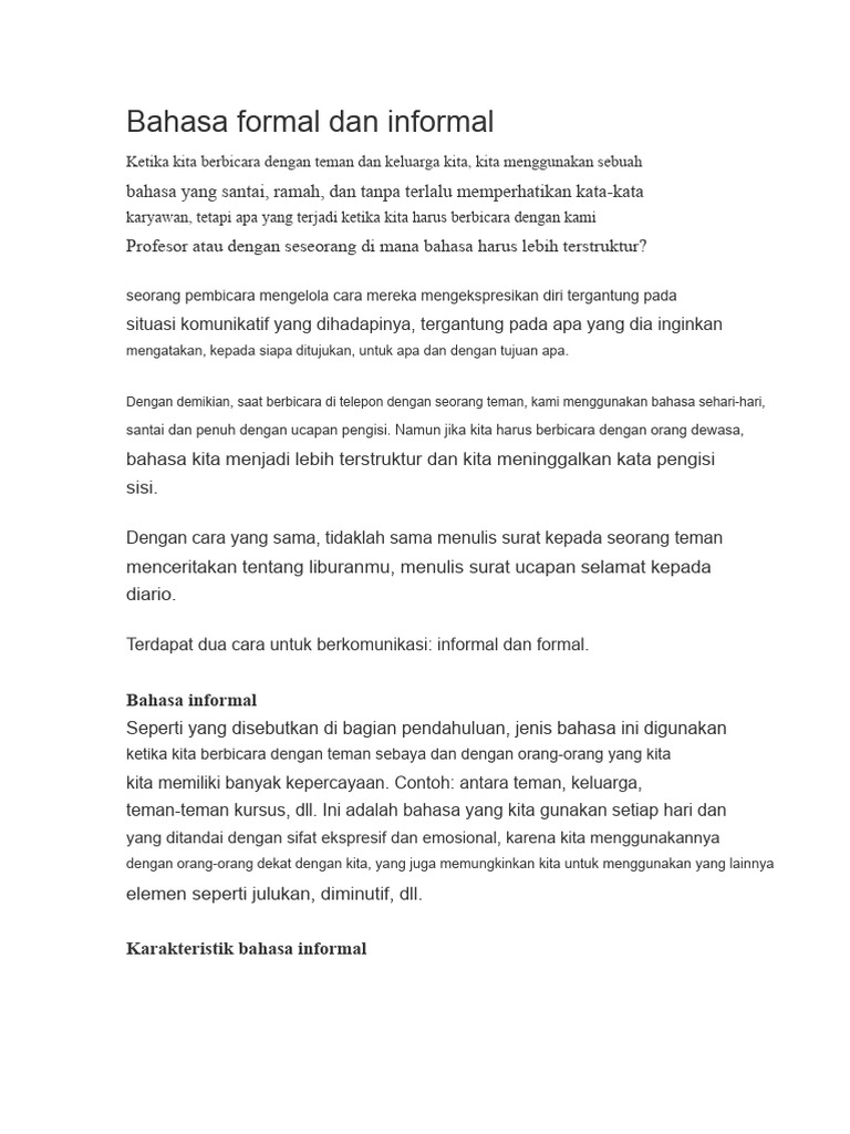 Perbedaan Bahasa Formal dan Informal | PDF