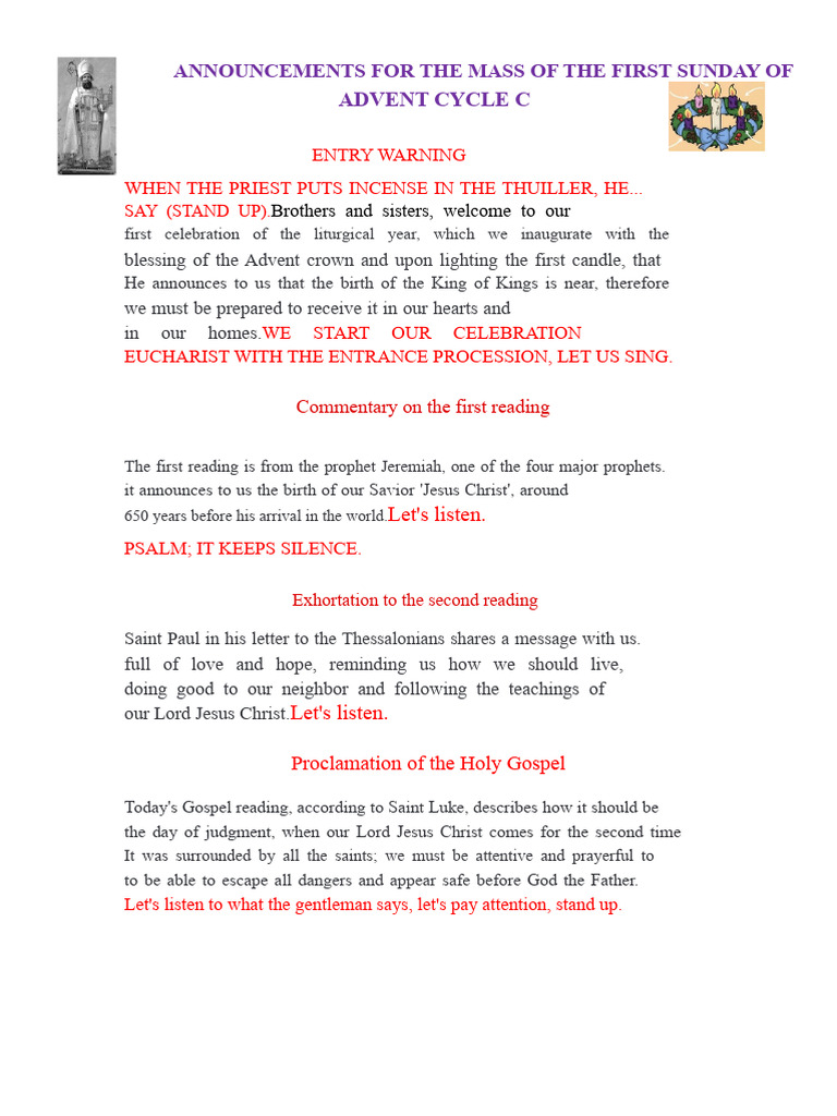 MONITION Sunday, December 12 Cycle C | PDF | Worship | Catholic Church