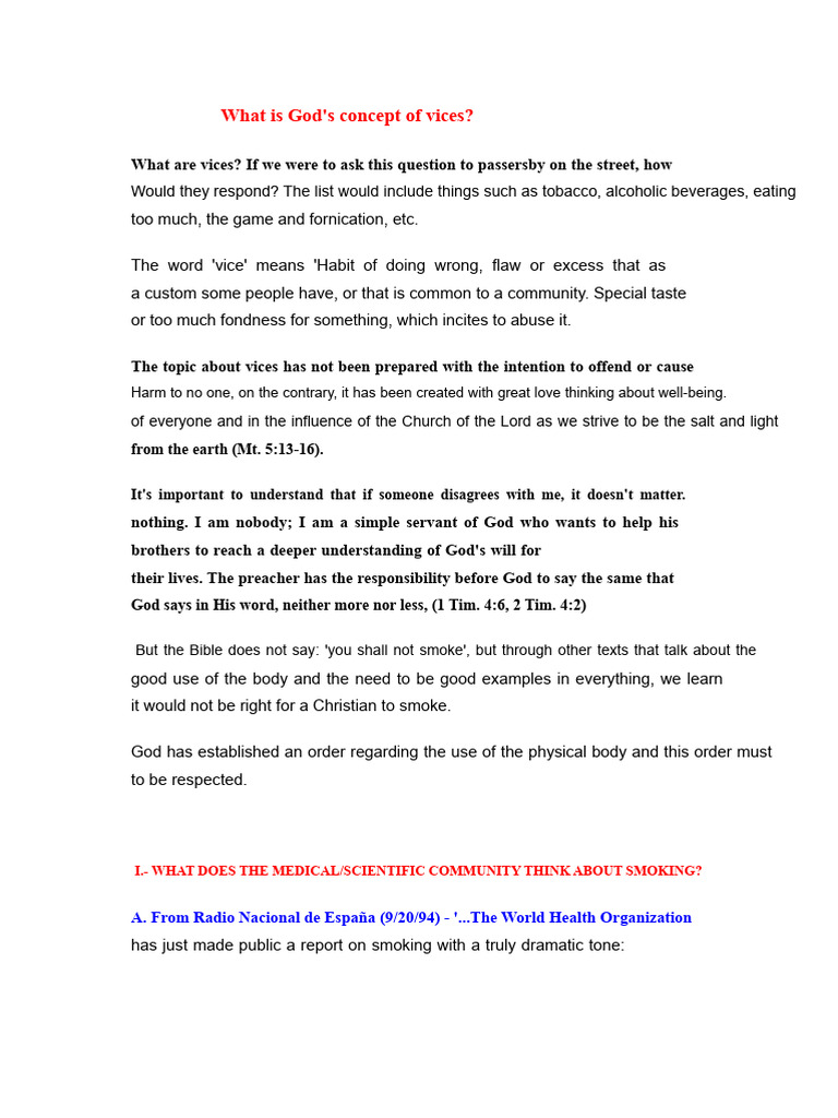 The Vices and The Bible | PDF | Smoking | God In Christianity