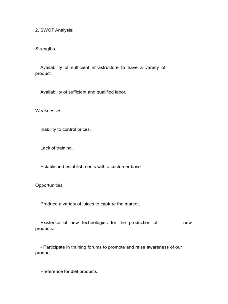 SWOT Analysis of Juice Bar | PDF