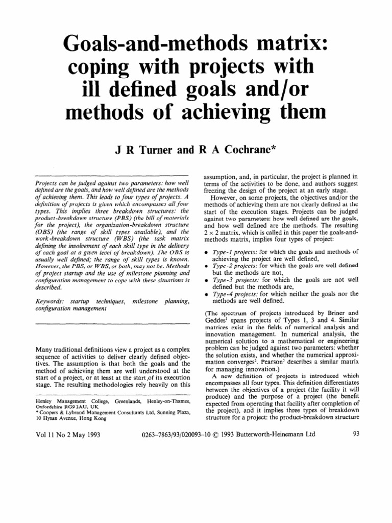 Goals and Methods Matrix | PDF | Project Management | Top Down And ...