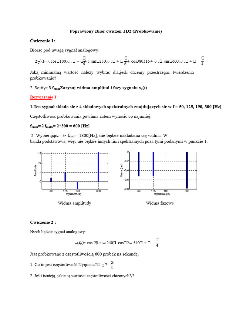 Poprawione TD2 (Próbkowanie) | PDF