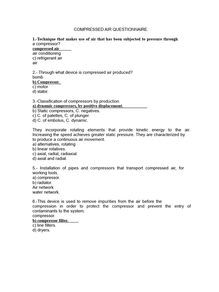 Compressed Air Questionnaire | PDF | Pump | Energy Technology